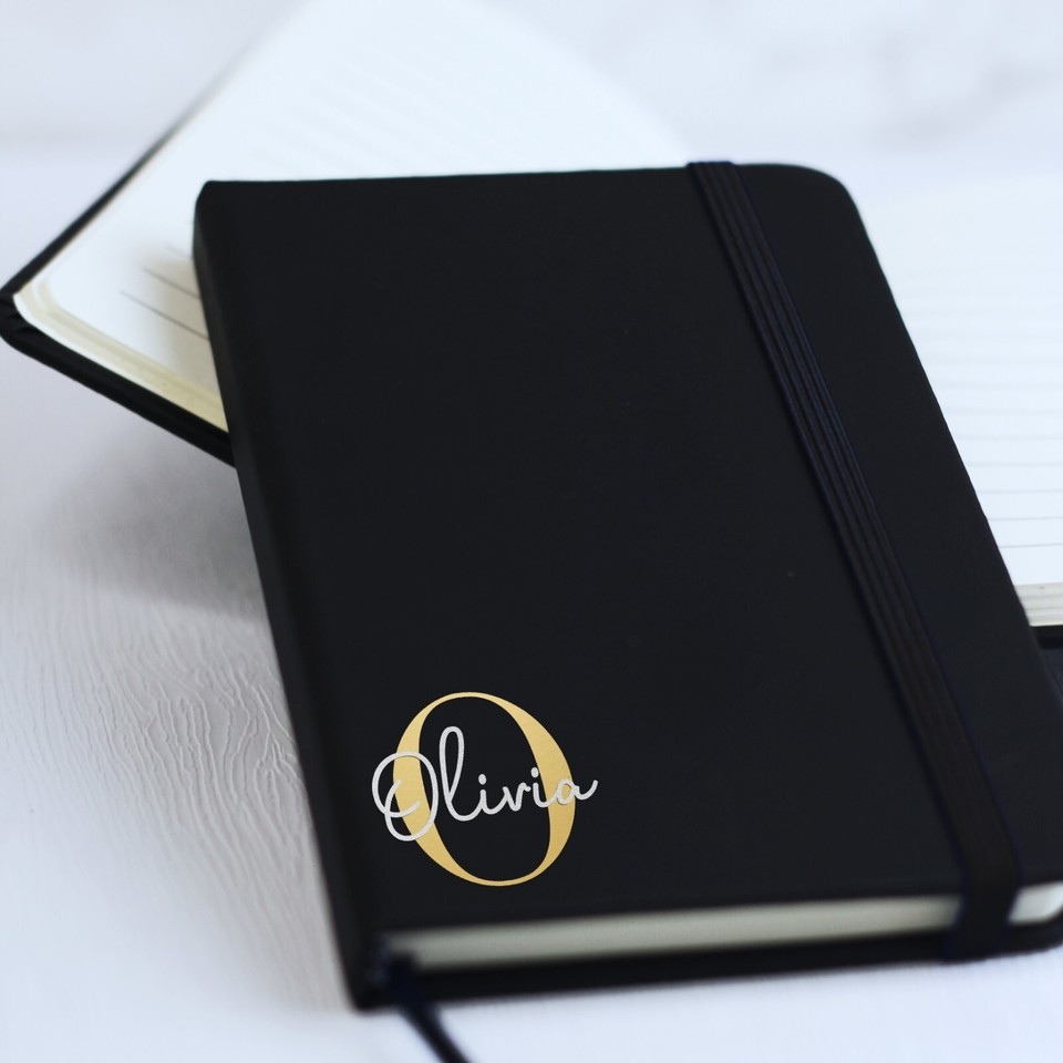 Personalised A6 Lined Hardback Monogram Notebook Black Initial & Name ...