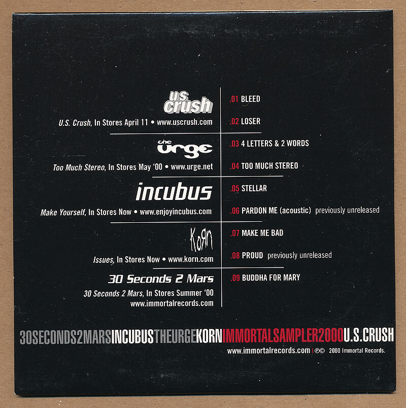 Immortal Records Sampler 2000 - RARE promo CD [Incubus, Korn, 30 ...