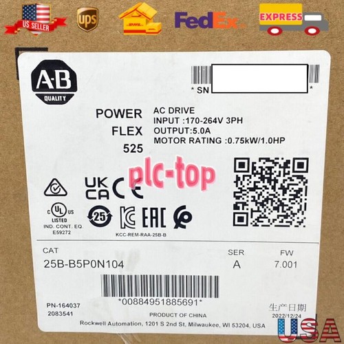 NEW AB 25B-B5P0N104 PowerFlex 525 AC Drive 0.75KW 1.0HP 25BB5P0N104 US ...