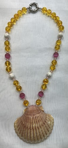 Handmade + Knotting Unique 20” Necklace with Seashell, Cat Eye, White ...