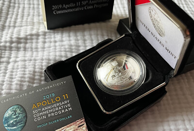 2019 Apollo 11 50th Anniversary $1, 1 Oz Silver Proof Coin with Box and ...