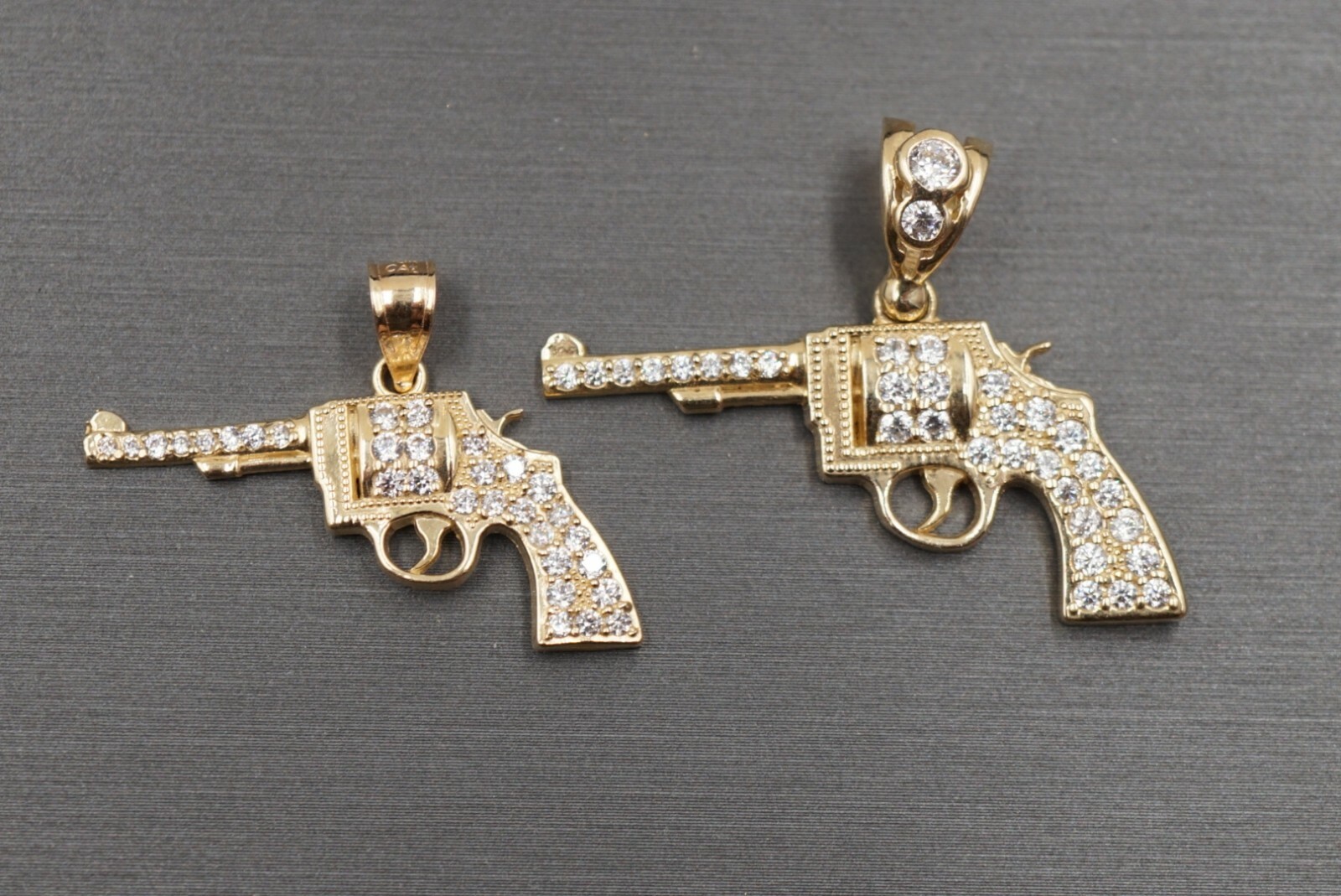 10K Solid Yellow Gold Revolver Pistol CZ Iced Gun Charm Pendant. | eBay