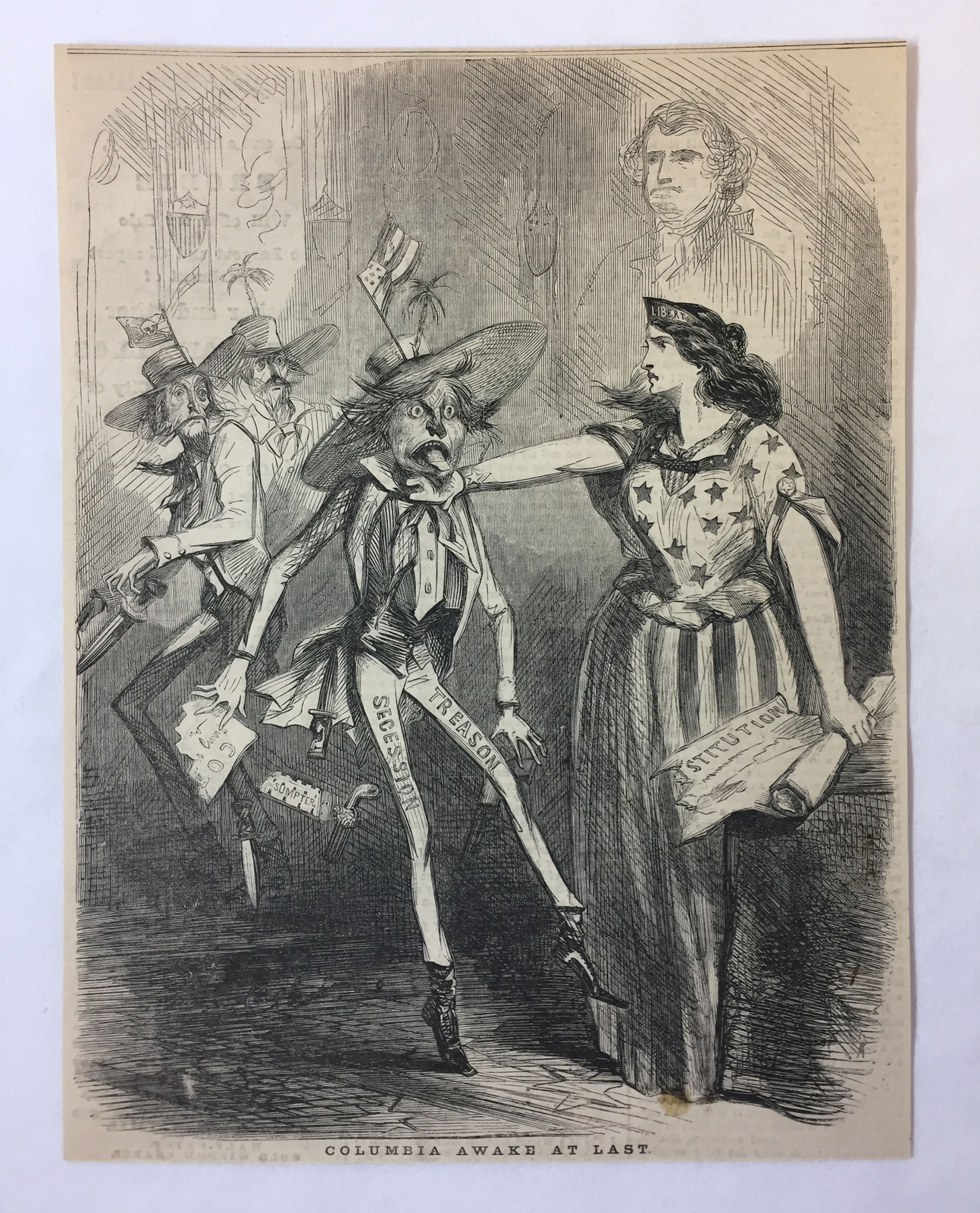 1861 newspaper cartoon ~ COLUMBIA AWAKE AT LAST ~ Civil War | eBay