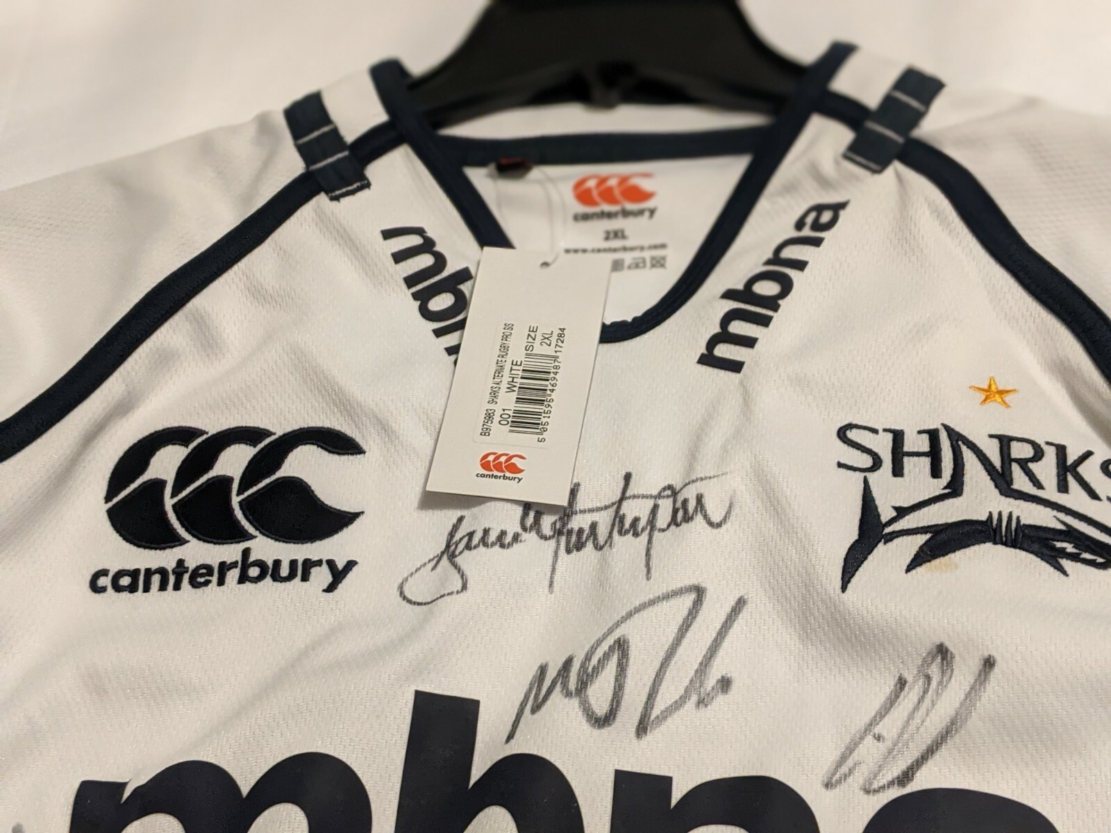 Canterbury SHARKS Alternate RUGBY Pro S/S AUTOGRAPHED JERSEY SIZE XXL ...