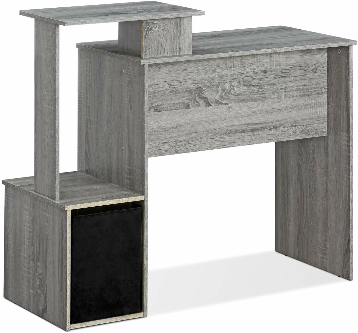 Gray Oak Finish Work Desk Storage Bin Laptop Computer Table Office ...