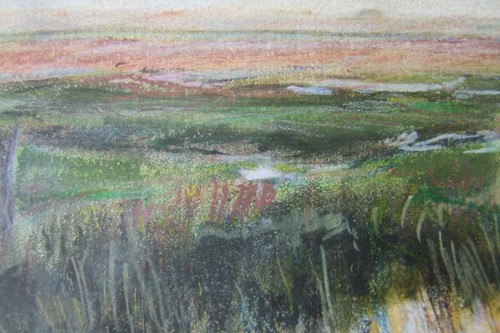 Impressionistische Ölkreide Föhr "Marsch", sign.Dr. Frank Giese,20,3x14 ...