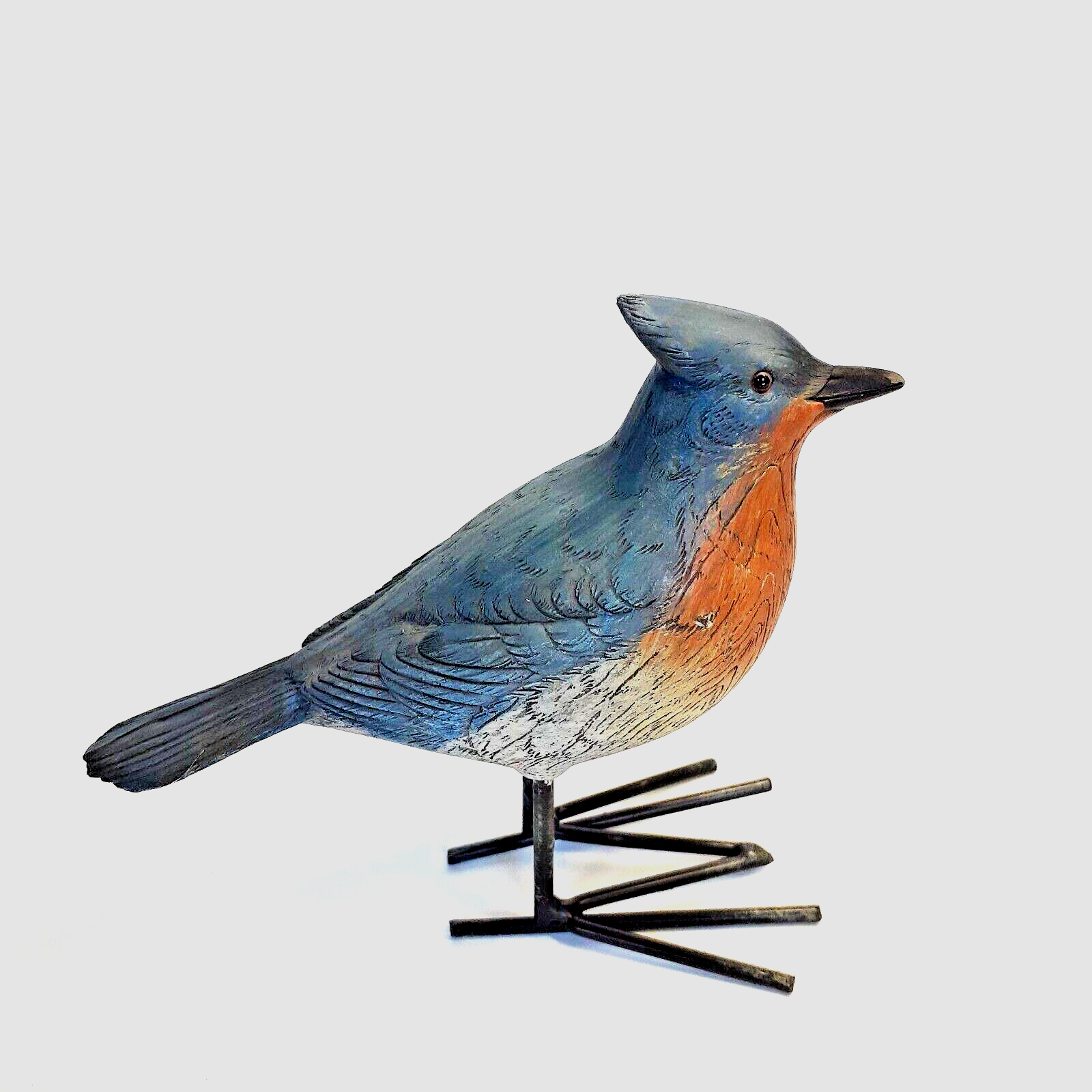 Vintage Bird Figurine Tufted Titmouse Hand Painted Songbird Metal Feet ...