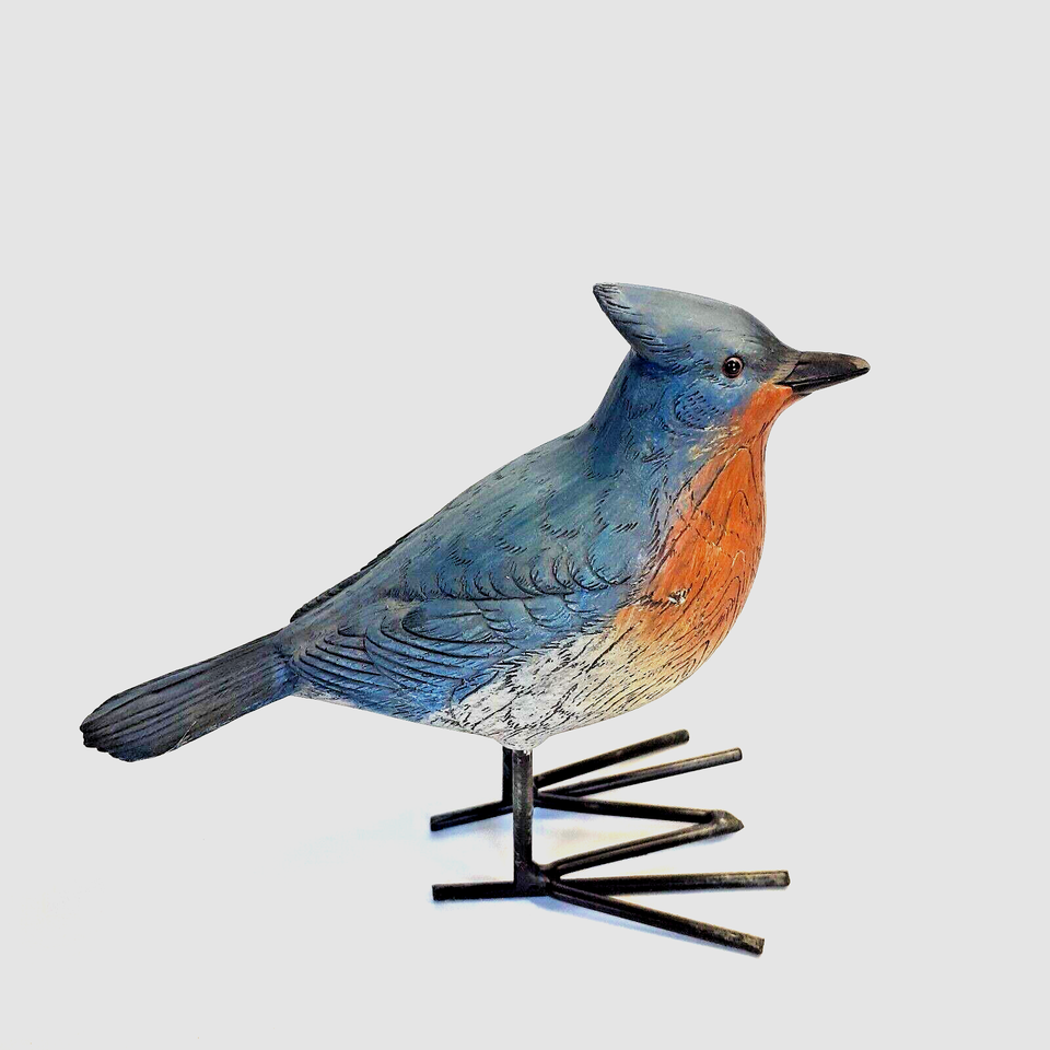 Vintage Bird Figurine Tufted Titmouse Hand Painted Songbird Metal Feet ...