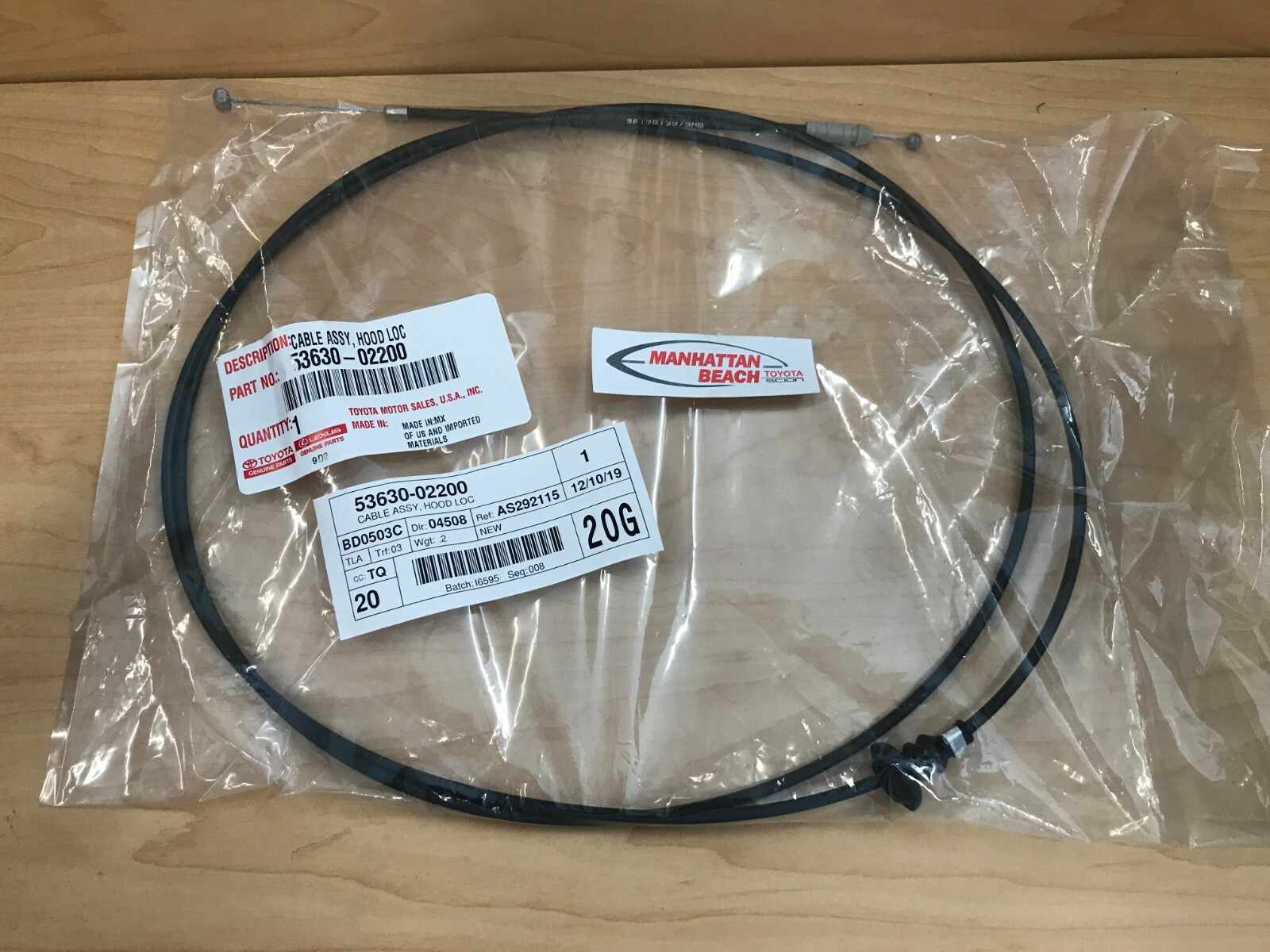 GENUINE OEM TOYOTA 09-13 COROLLA HOOD LOCK LATCH RELEASE CABLE 53630 ...