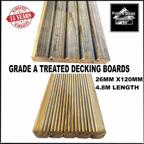 A Grade Treated Dual Sided Timber Garden Decking Boards 144mm or 120mm ...