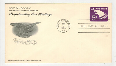 1965 EMBOSSED EAGLE ENV. FDC U550 US ENVELOPE CO. Williamsburg ...