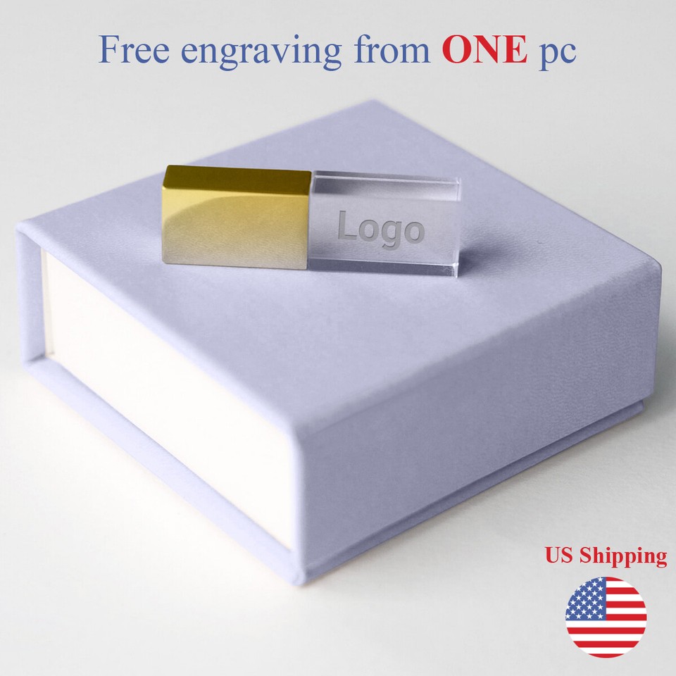 Gold Glass USB Flash Drive Engraved Custom Wedding Gift USB Box ...