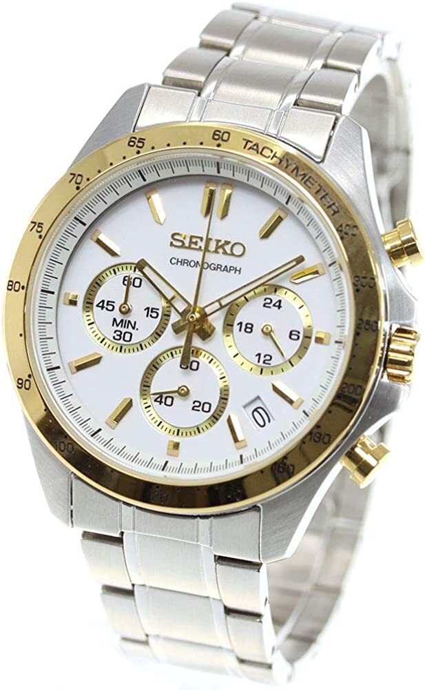 SEIKO SELECTION Chronograph SBTR024 Quartz White Dial Gold Bezel Watch KQ | eBay