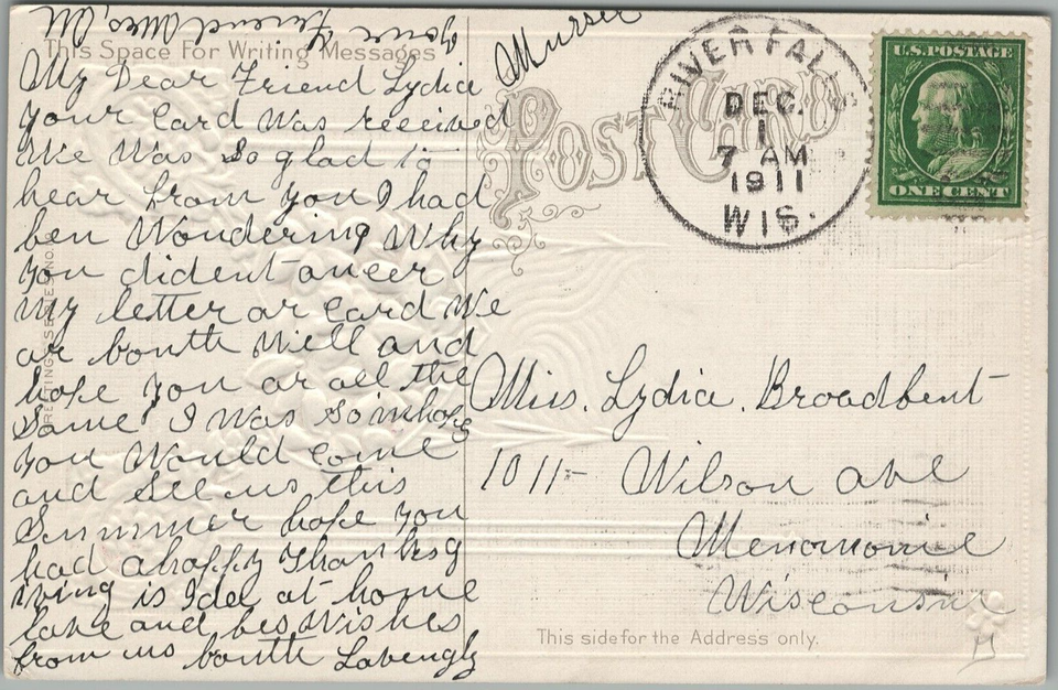 GREETINGS From a Dear Friend Embossed Horse Shoes Purple Flowers p1911 ...