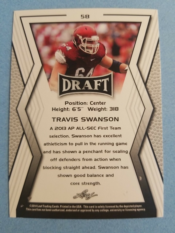 Travis Swanson Detroit Lions 2014 Leaf Draft #58 Autographed Football ...
