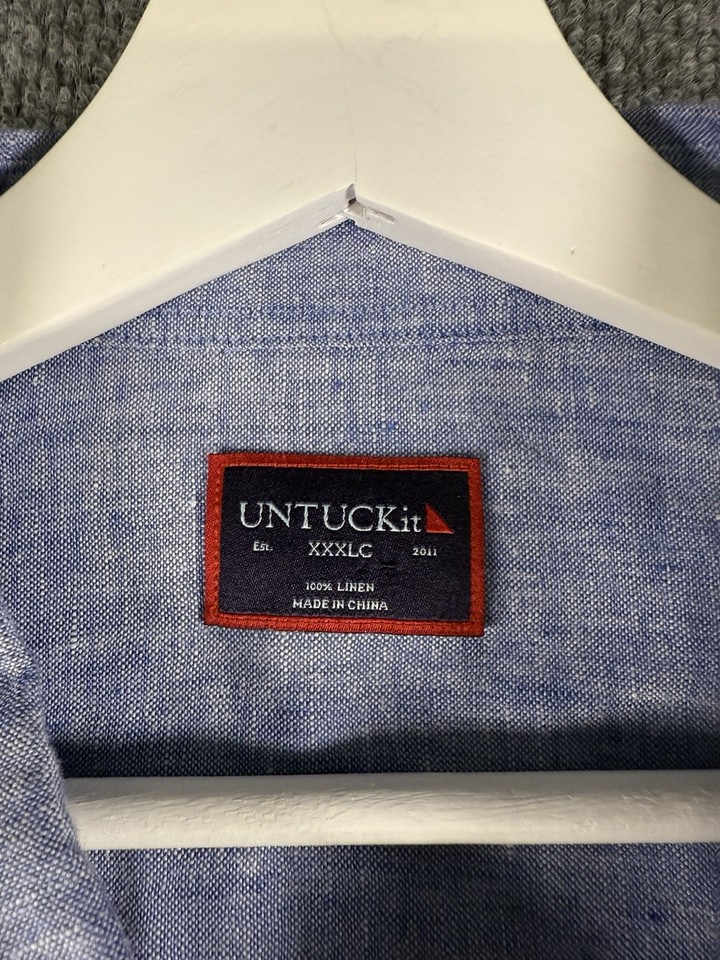 UnTUCKit Shirt Mens XXXL 100% Linen Chambray Blue Short Sleeve Button ...