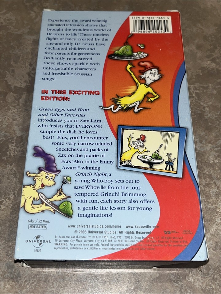 Green Eggs and Ham VHS Sneetches Zax Grinch Night Dr Seuss Classics ...