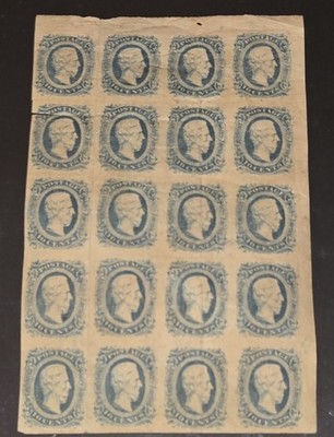 CONFEDERATE STATES OF AMERICA CSA SHEET OF 20, 10 CENTS BLUE #11, POST ...