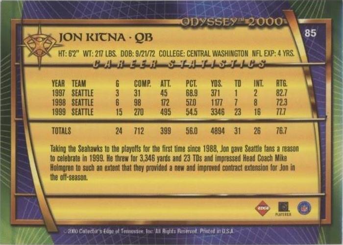 2000 Collector's Edge Odyssey Jon Kitna #85 for sale | eBay