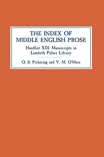Oliver S Pickering Veronica O'Mara The Index of Middle English Prose ...