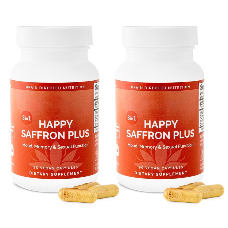 1-3X Happy Saffron Plus, 90 Vegan Capsules with Saffron Extract ...