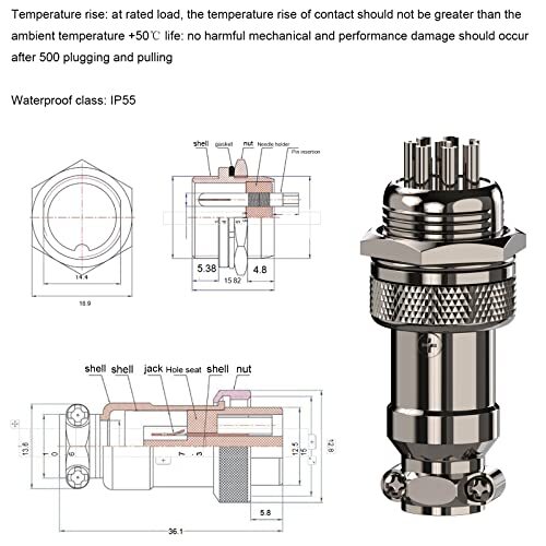 Aviation Plug 8-Pin 16mm Metal Male Female Panel Connector GX16-8Pack ...