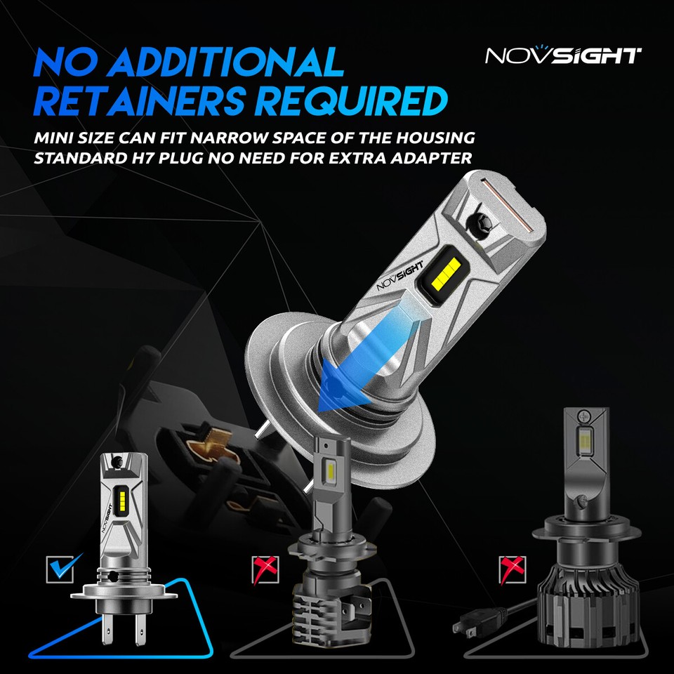 NOVSIGHT H7 LED Headlight Bulbs 20000LM 6500K High/Low Beam Super ...