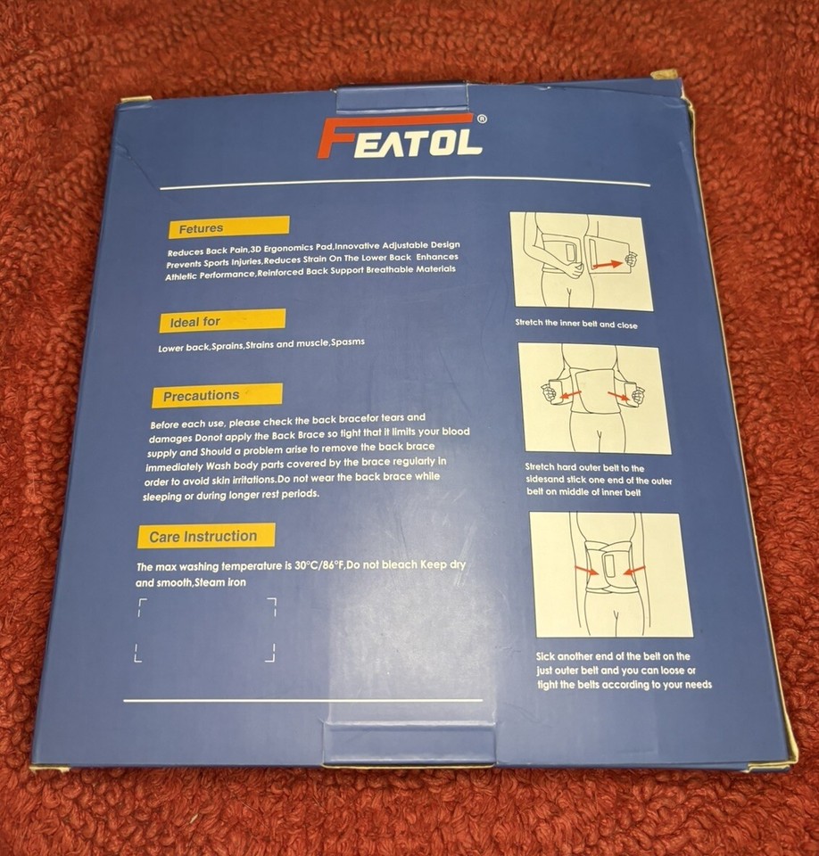 FEATOL Back Brace for Lower Back Pain Relief w/ 3D Silicone Lumbar Pad ...