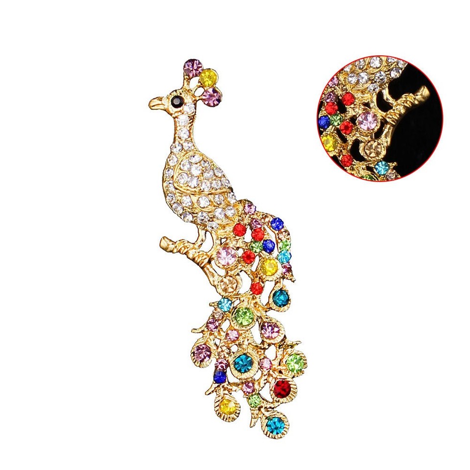 1PC Rhinestone Inlay Brooch Pin Golden Brooch Seven Color Phoenix Pin ...
