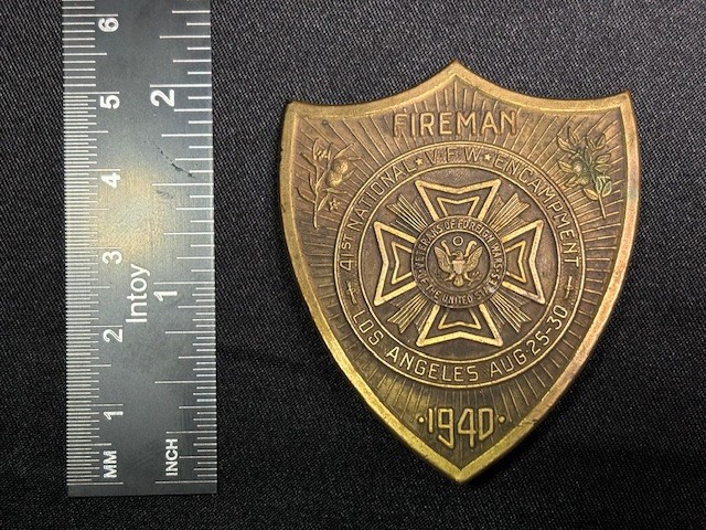 1940 Fireman VFW Encampment Badge – Los Angeles – Solid Brass – Pinback ...