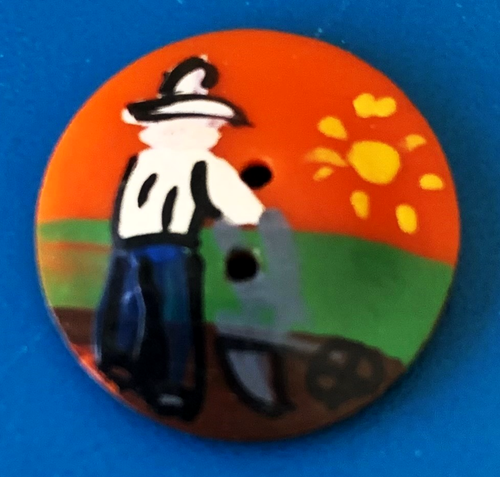 Scarce 1940s Hand Painted French Farmer Working Field Button | eBay