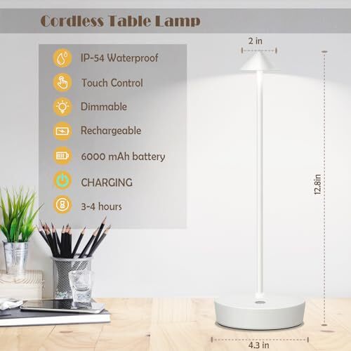 Rechargeable LED Table Lamp 2 Pack Set,Cordless Battery Powered 2 Pack ...