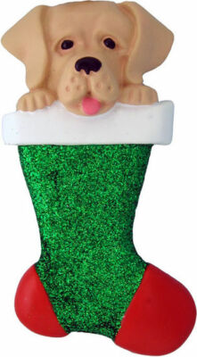 Yellow Labrador Lab in Green Christmas Stocking Ornament *PERSONALIZED ...