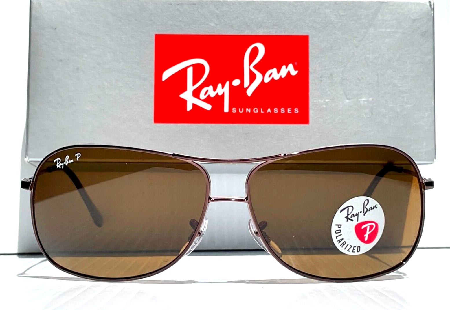 NEW RAY BAN Bronze 64mm Aviator POLARIZED Brown lens Sunglass RB3267 | eBay
