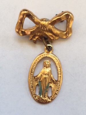 Vintage Virgin Mary Metal Dangling Pin with Bow, Made in Italy ...