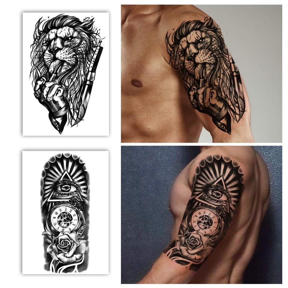 16 Sheets Extra Large Full Arm Temporary Tattoos - Waterproof Animal ...