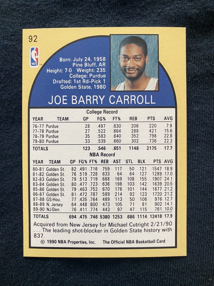 1990 NBA Hoops Joe Barry Carroll #92 | eBay