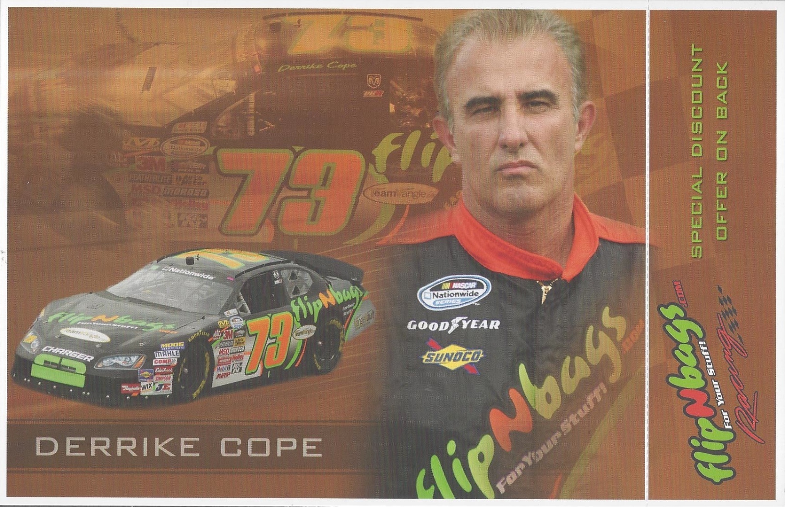 DERRIKE COPE "FLIP N BAGS RACING" #73 NASCAR NATIONWIDE SERIES POSTCARD ...