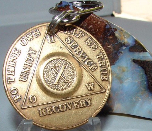 Alcoholics Anonymous AA 10 Year Bronze Medallion Keychain Token coin ...