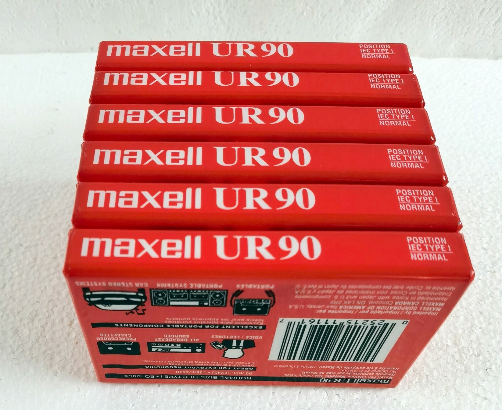 6 Maxell UR-90 Type 1 Normal Bias Blank Audio Cassette Tapes in cases ...