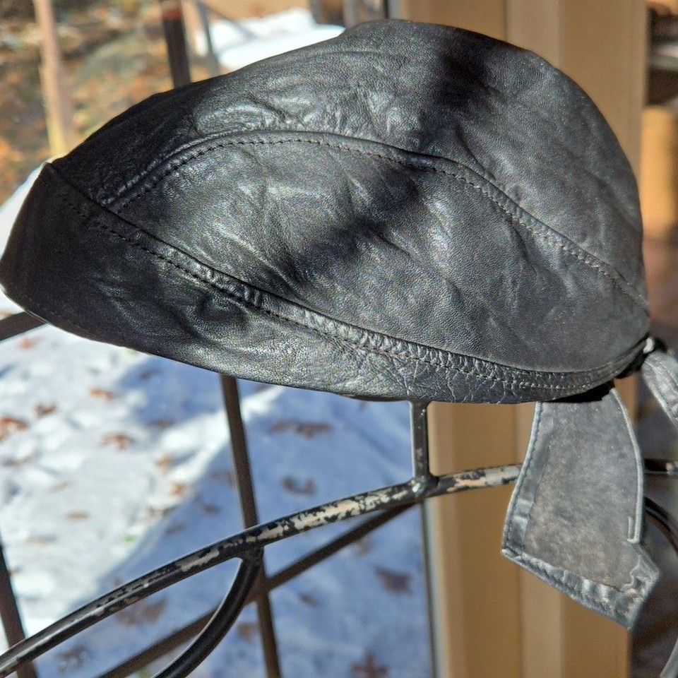 Black Leather Skull Cap | eBay