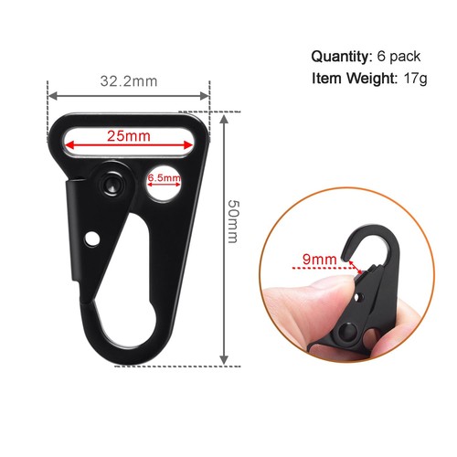 6 Pack Metal Rifle Sling Clips Tactical Snap Hook Enlarged Mouth Single ...