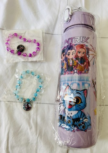 JUNTRIX Cartoon Cat Demon Hunters Kids Water Bottle Purple Blue with ...