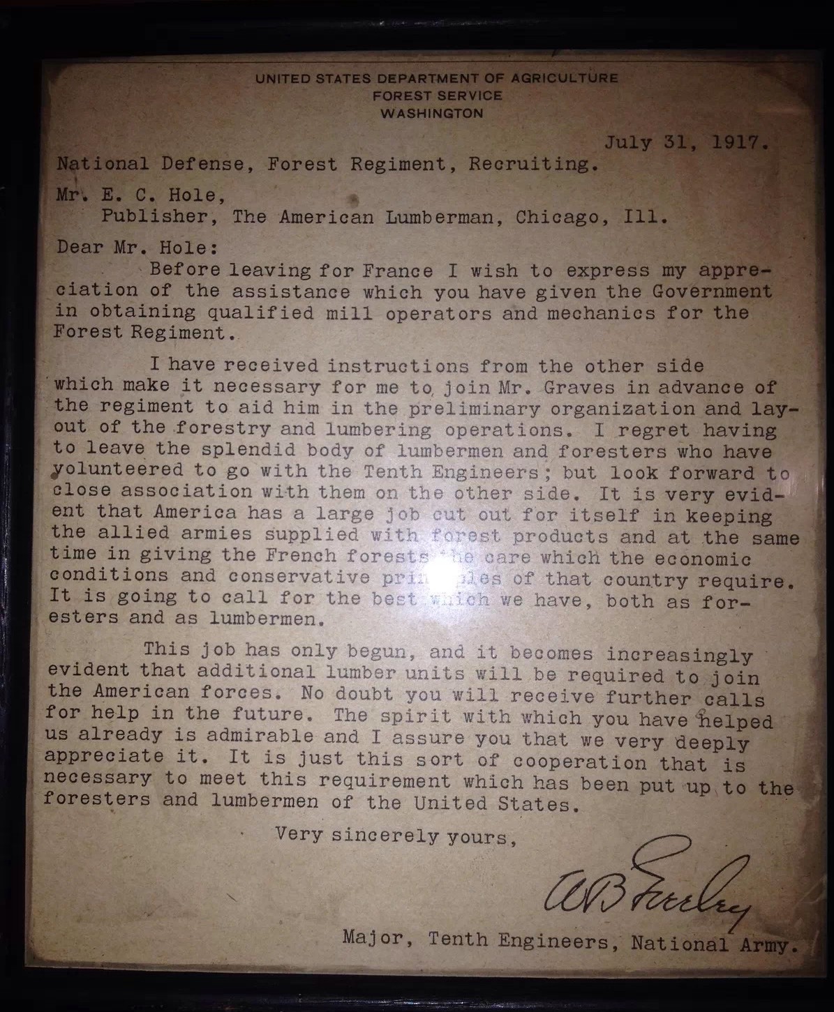 Vintage Singed LETTER 1917 William B. Greeley Major,tenth Engineers ...