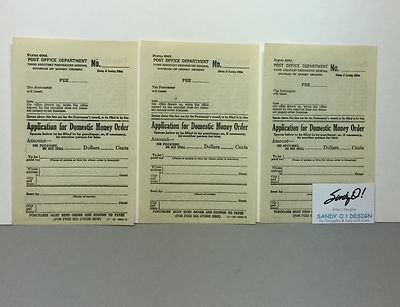 (3) Vintage 1944 APPLICATION for DOMESTIC MONEY ORDER FORMS (NEW) Rare ...