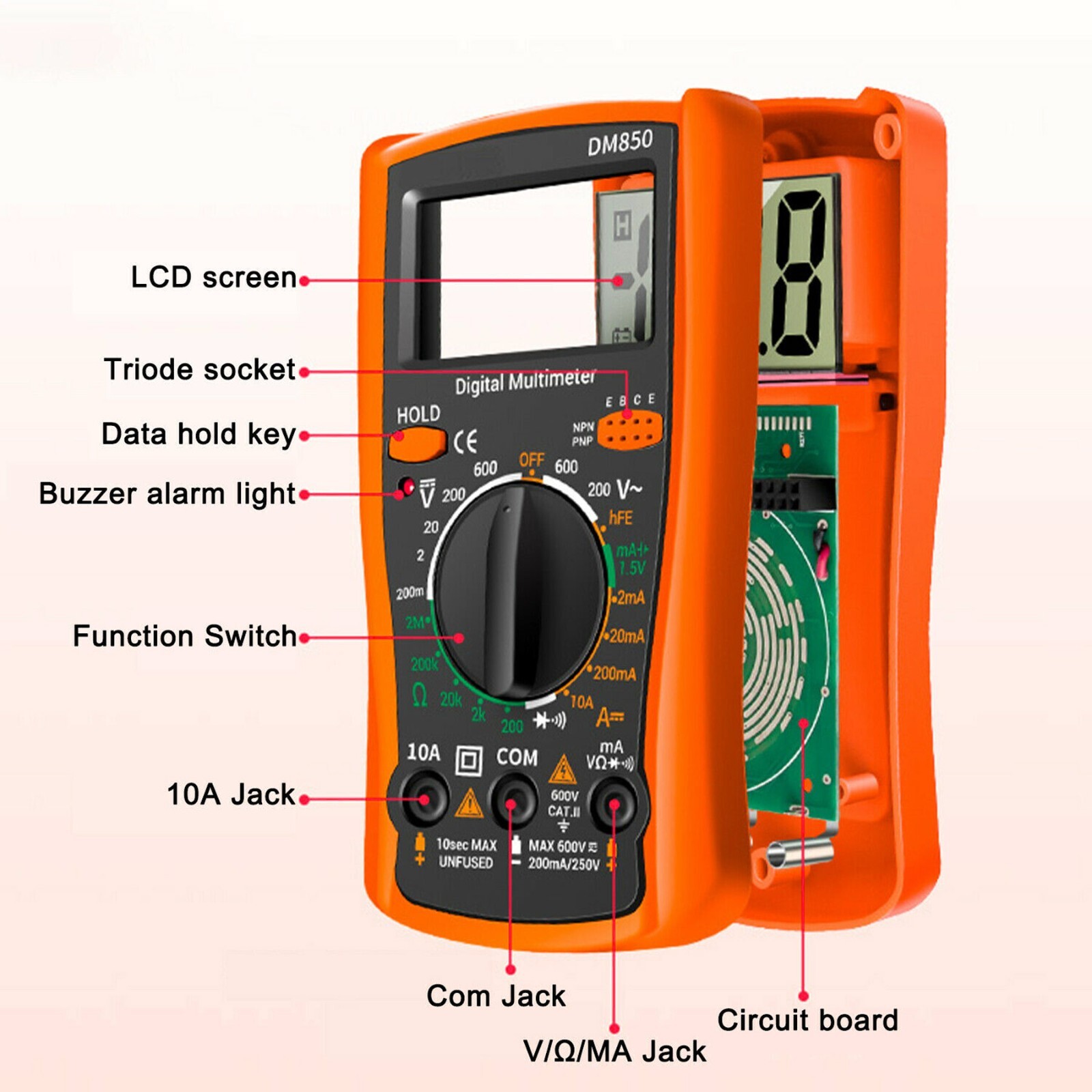 Digital Multimeter AC DC Voltmeter Ammeter Ohmmeter Volt Tester Meter ...