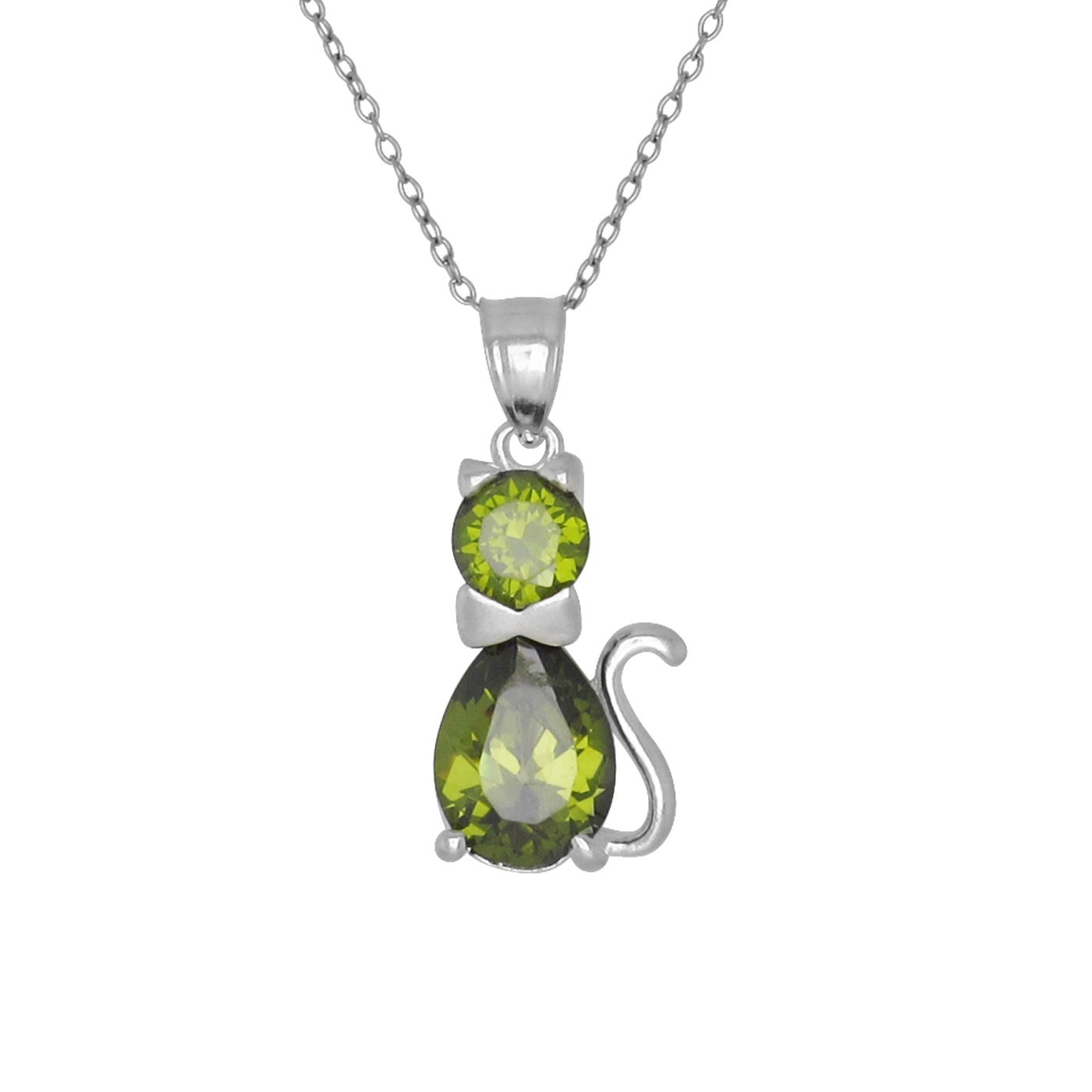 Sterling Silver Cute Cat With Birthstones, Kitten Charm Pendant | Made ...