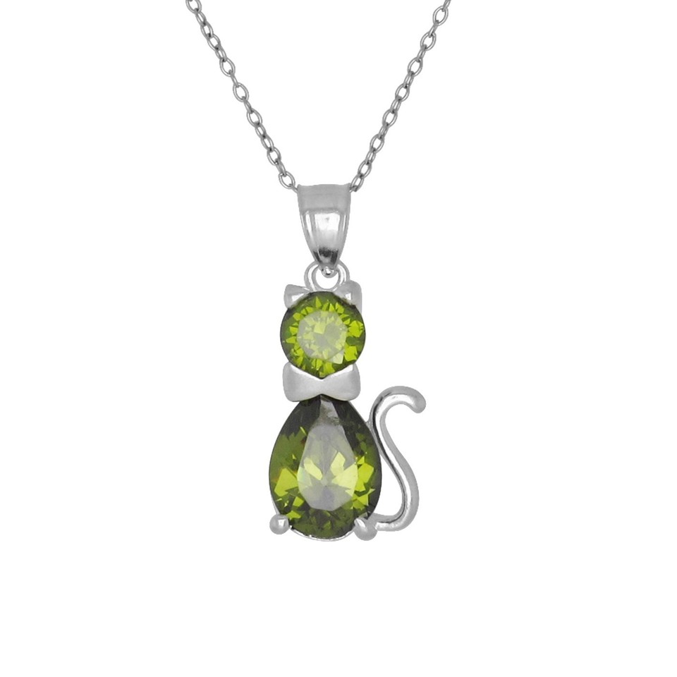 Sterling Silver Cute Cat With Birthstones, Kitten Charm Pendant | Made ...