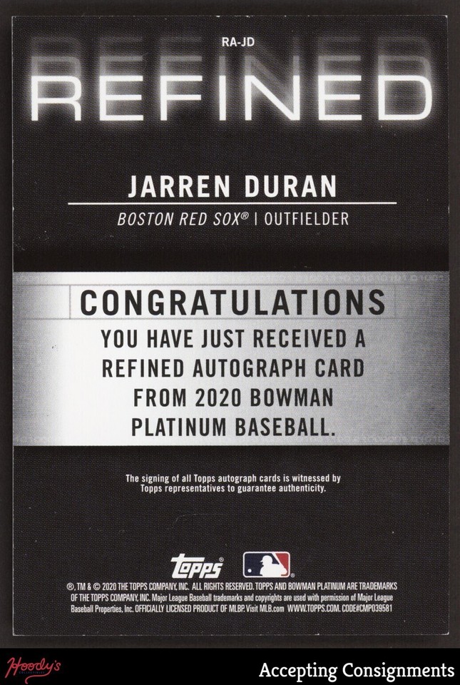 2020 Bowman Platinum Refined Autographs #RAJD Jarren Duran AUTO 07/99 ...