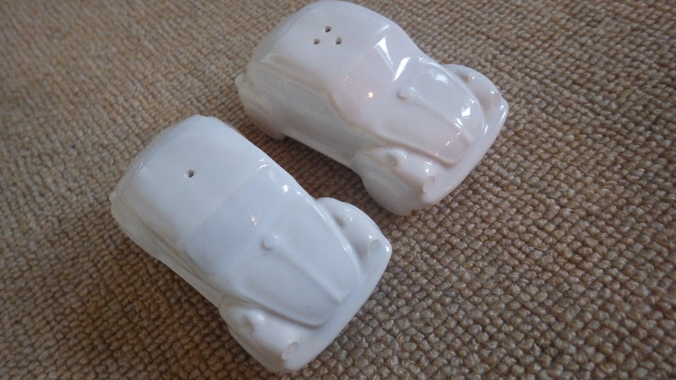 VW Beetle Ceramic Salt & Pepper Pots Shakers in white glaze. | eBay UK